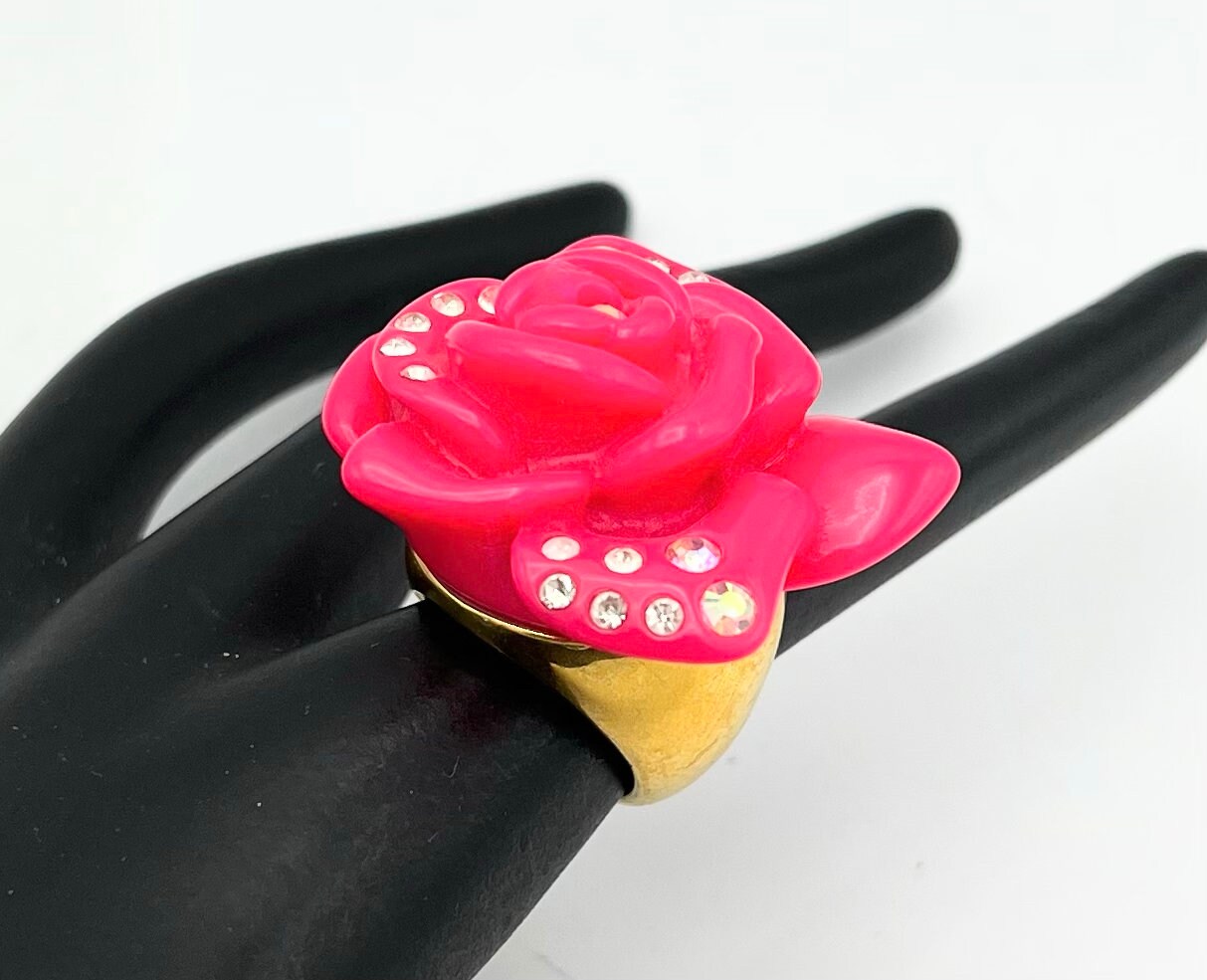 Juicy Couture Flower Ring Pink Plastic Clear Rhinestone Size 6 -floral ...