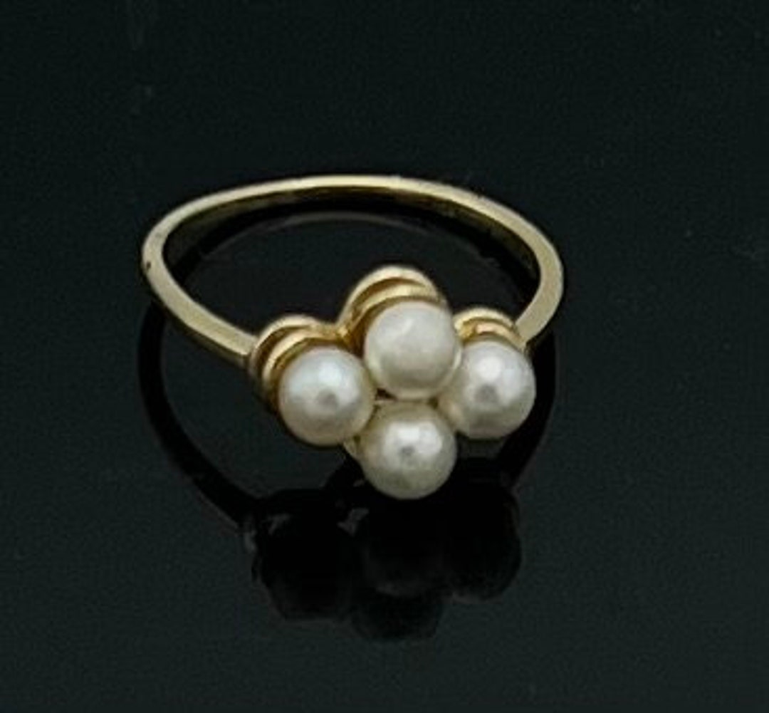 14 Kt Gold Pearl Ring Size 7 Four Genuine Pearls Ring - Etsy