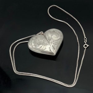 Sterling Silver Heart Pendant Necklace Etched Puffy Hallow Heart ...
