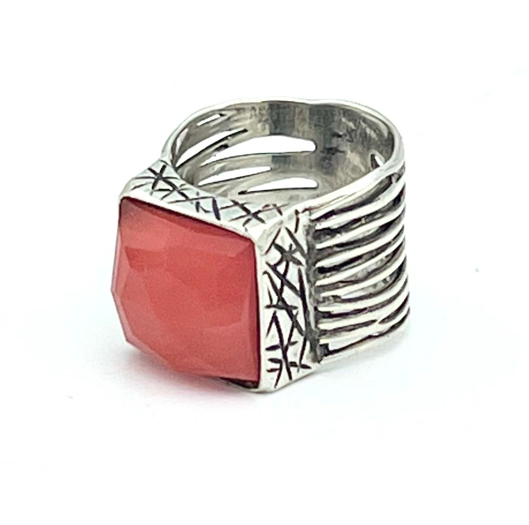 Silpada Ring Chunky Pink Cherry Quartz Wide Sterling Silver Boho Size 6 ...