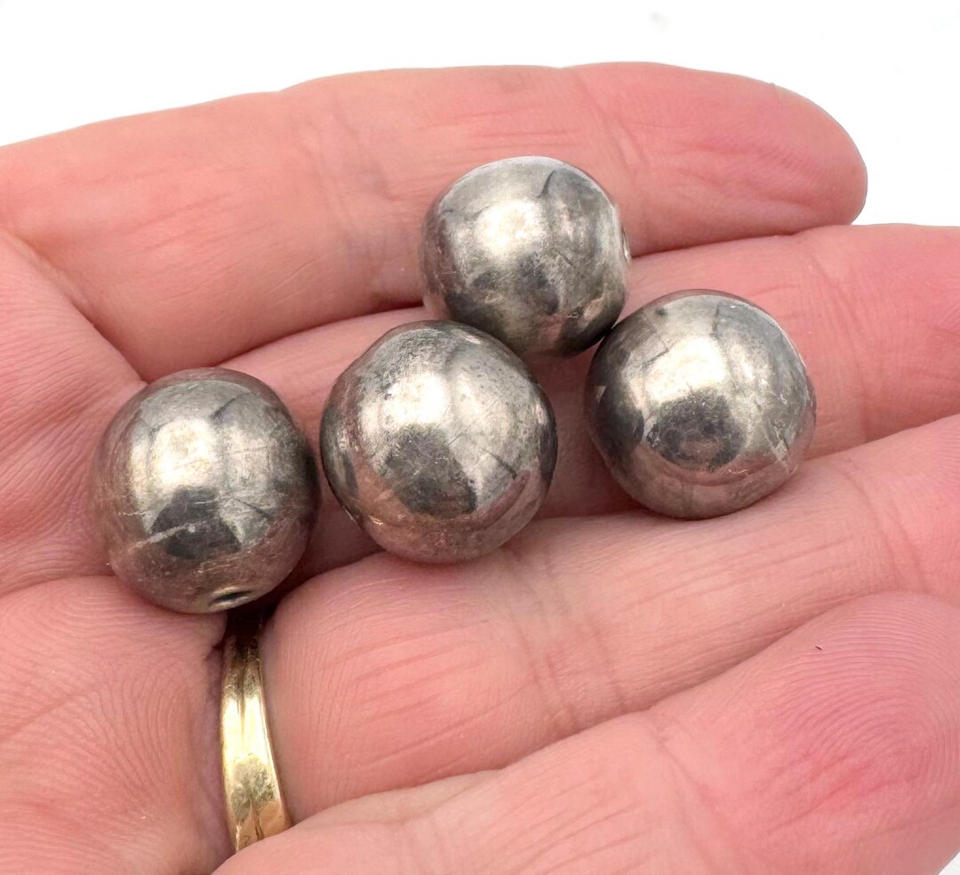 Large Vintage Sterling Silver Round Beads 14 Mm Supply Jewelry Making ...