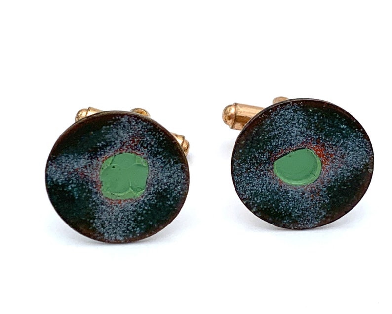 Green Purple Black Enamel Copper Cuff Links Mid Century Modernistic ...