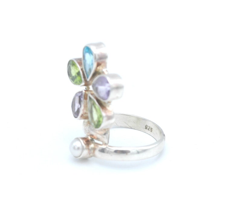 Multi Gemstone Flower Ring Sterling Silver Amethyst Peridot - Etsy