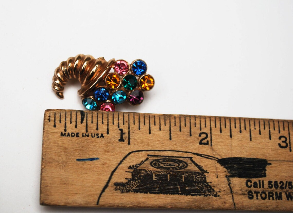 Cornucopia Brooch Multi Color Rhinestone Gold Tone Vintage - Etsy