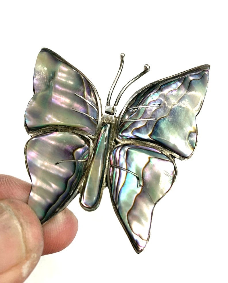 Vintage Sterling Silver and Abalone Inlay Butterfly Brooch - Etsy