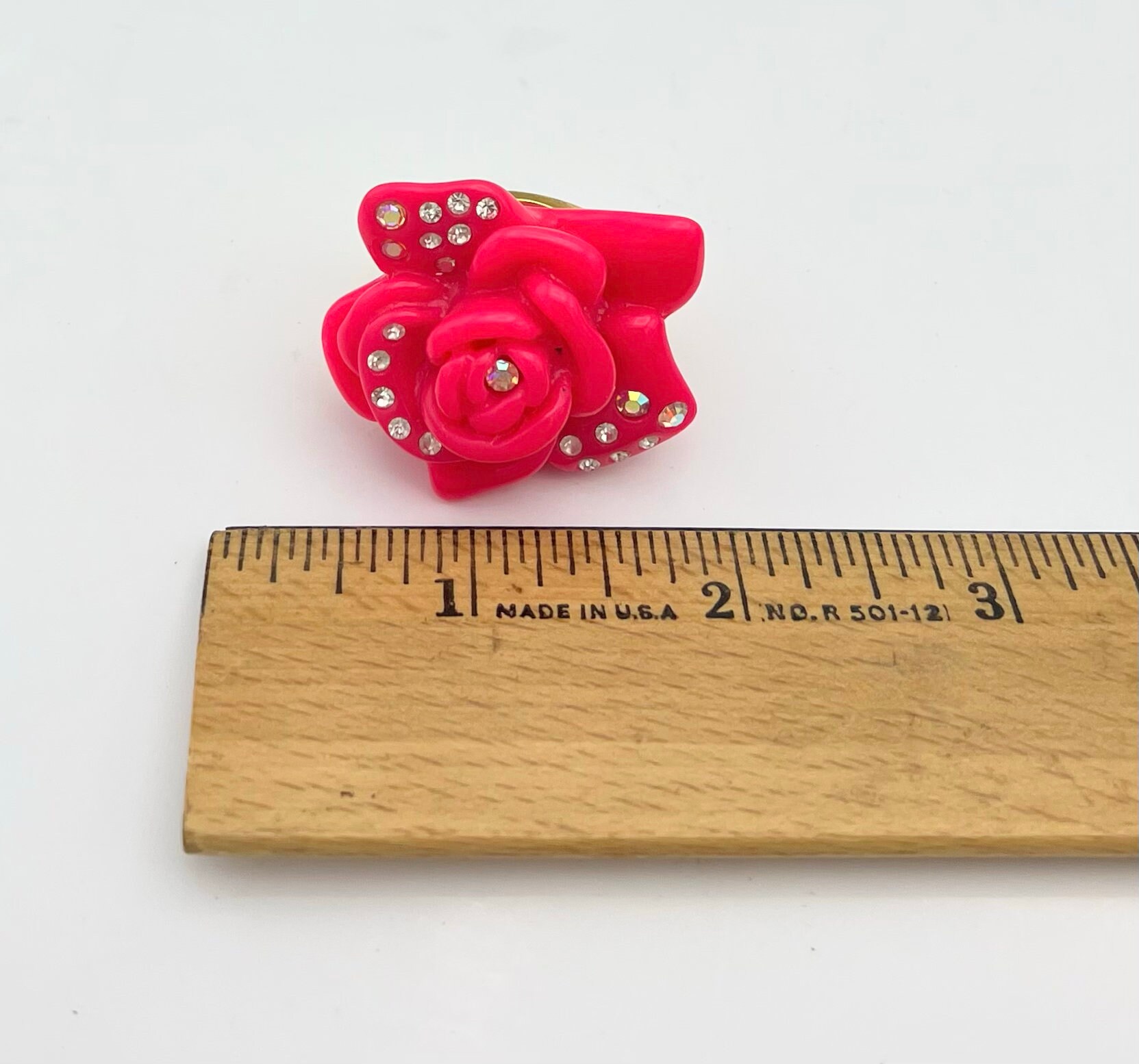 Juicy Couture Flower Ring Pink Plastic Clear Rhinestone Size 6 -floral ...