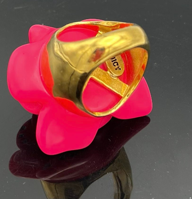 Juicy Couture Flower Ring Pink Plastic Clear Rhinestone Size 6 -floral ...