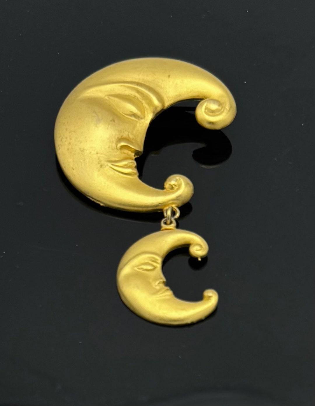 Moon Face Brooch Yellow Gold Tone Metal Cresent Half Moon Pin - Etsy