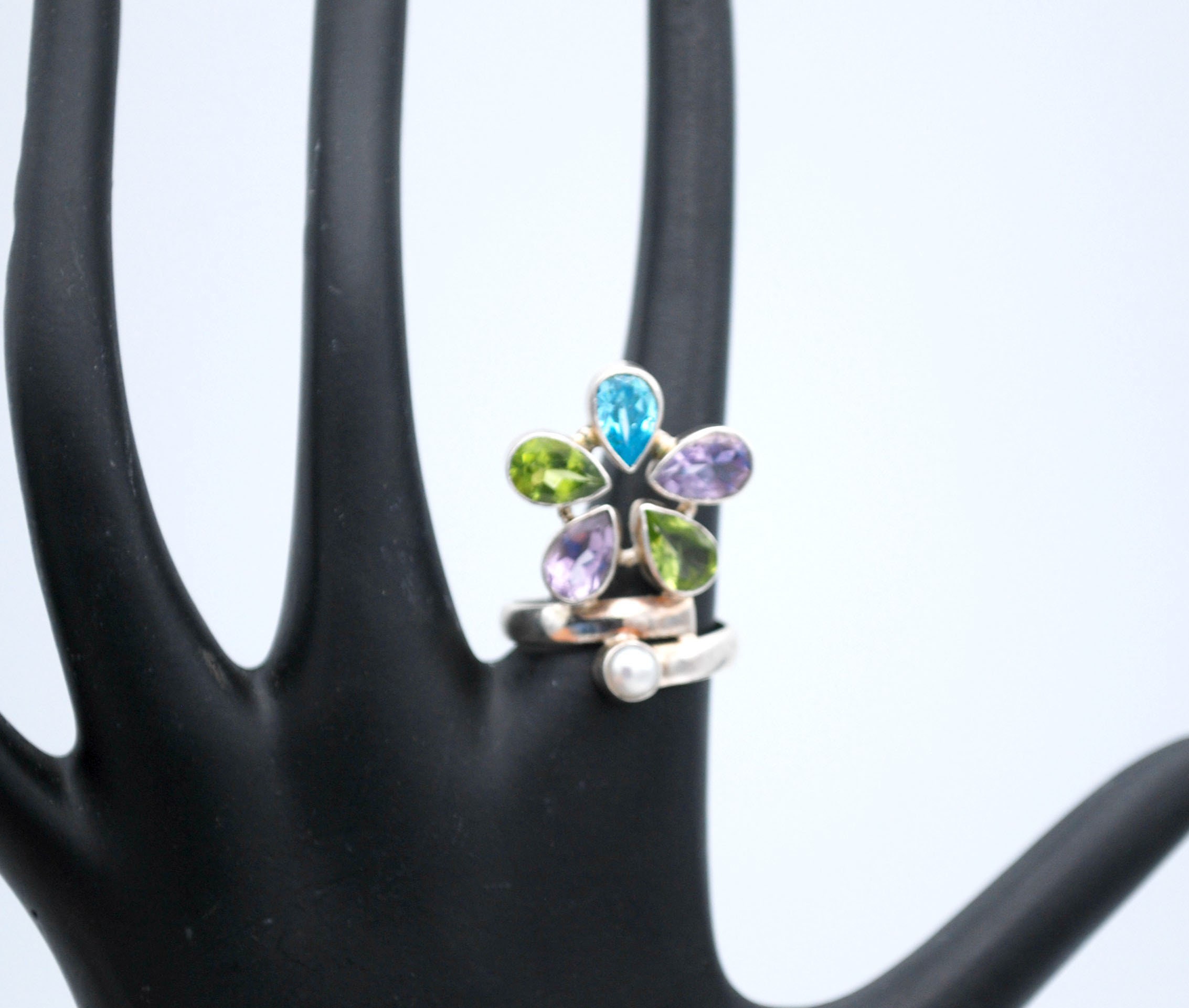 Multi gemstone Flower ring Sterling silver Amethyst Peridot | Etsy