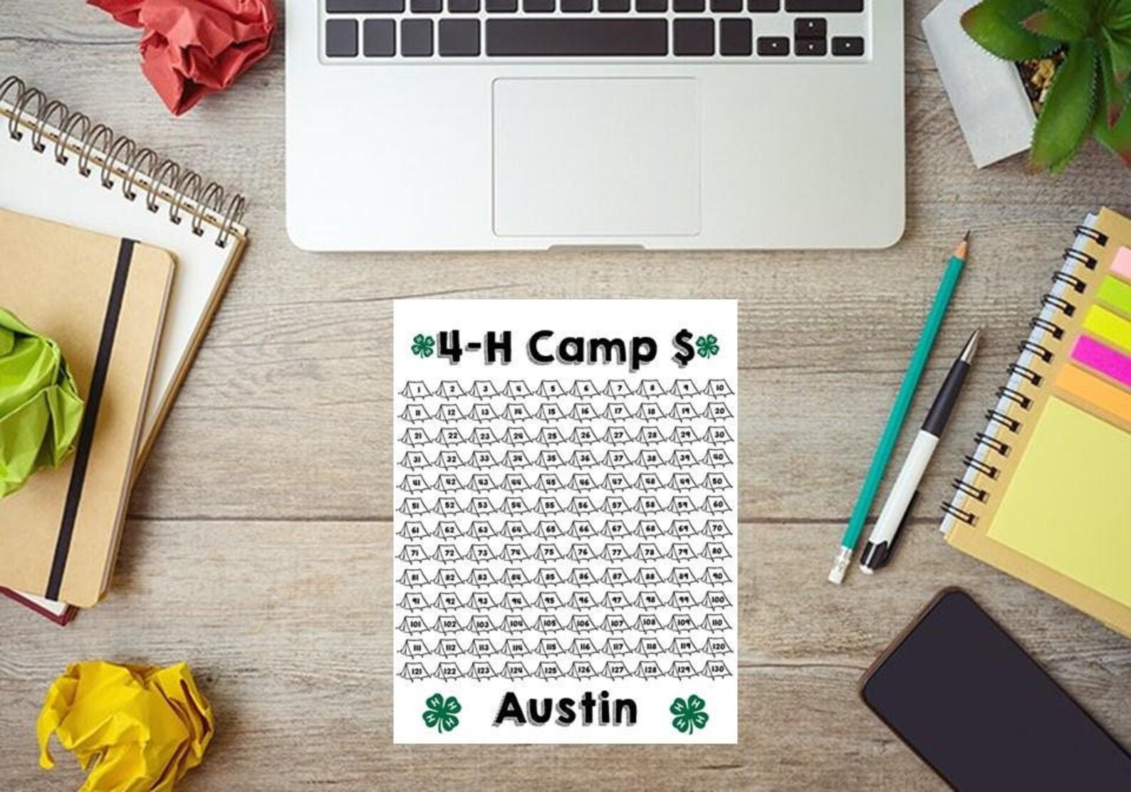 Camp Savings Tracker | Printable Savings Goal | 4-H Camp | Custom Order ...