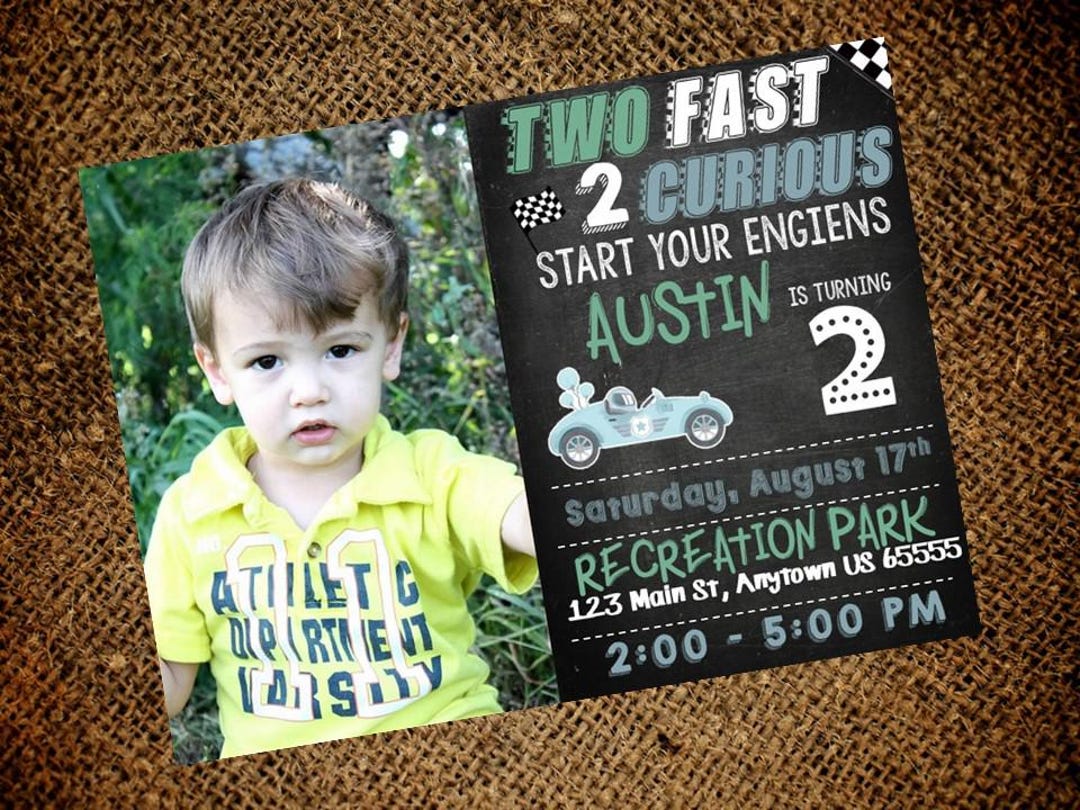 Two Fast 2 Curious Birthday Invitation - Race Car - Boy Birthday - Etsy