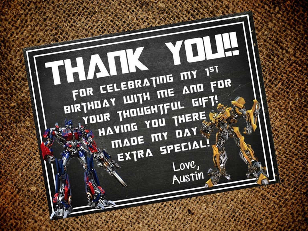 Transformers Birthday Thank You - Boy Birthday - Etsy
