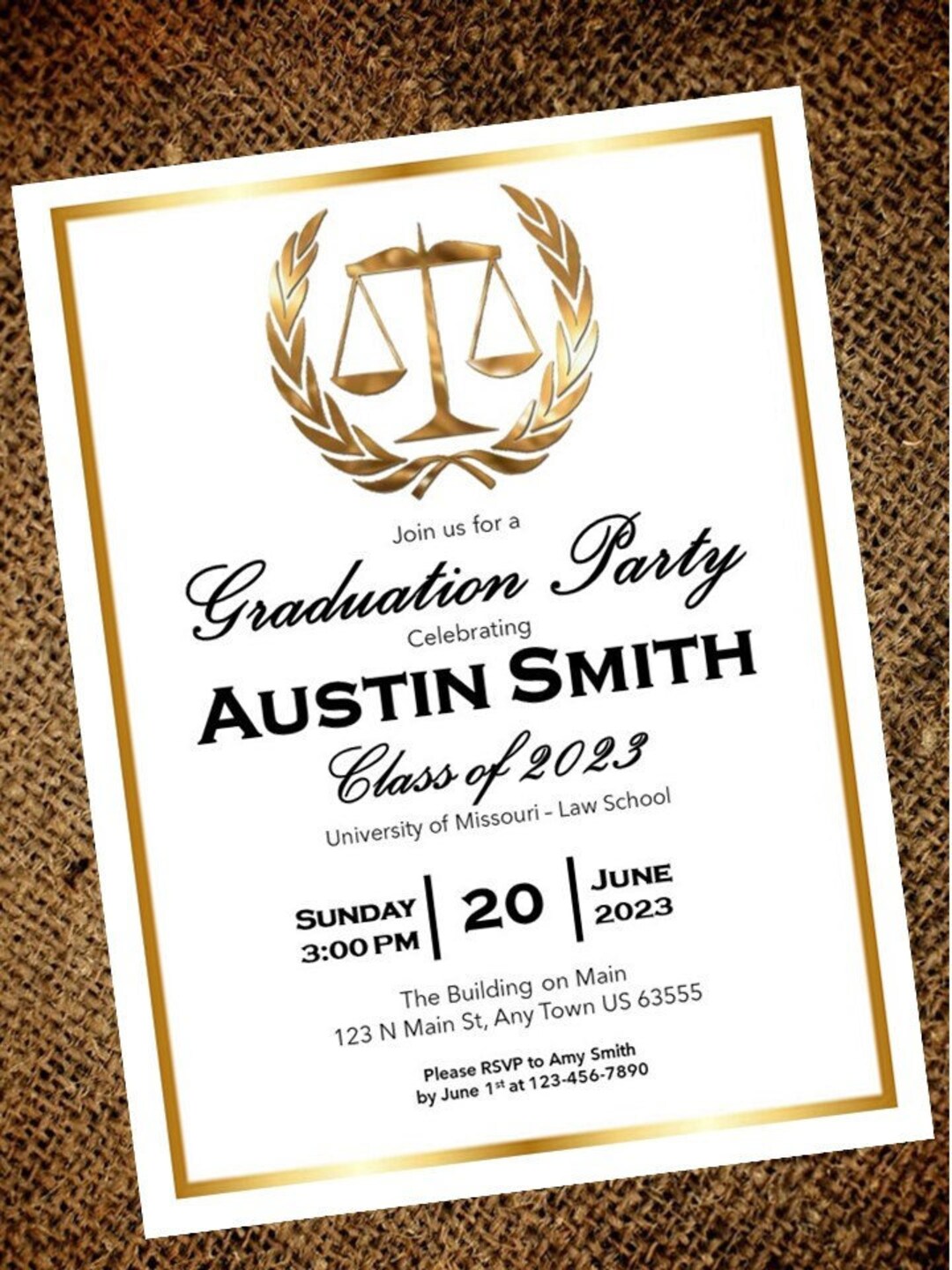 Law School Graduation Invitation - College Graduation - Law School ...