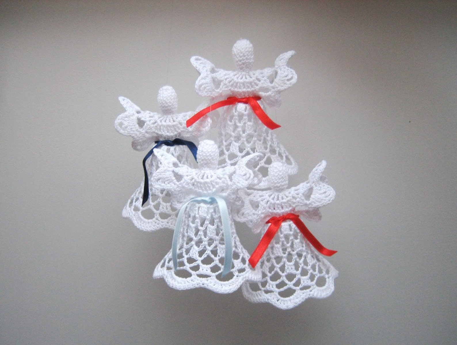 Set of 4 White Crochet Angels. Angel Decoration. Christmas Angel Decor ...