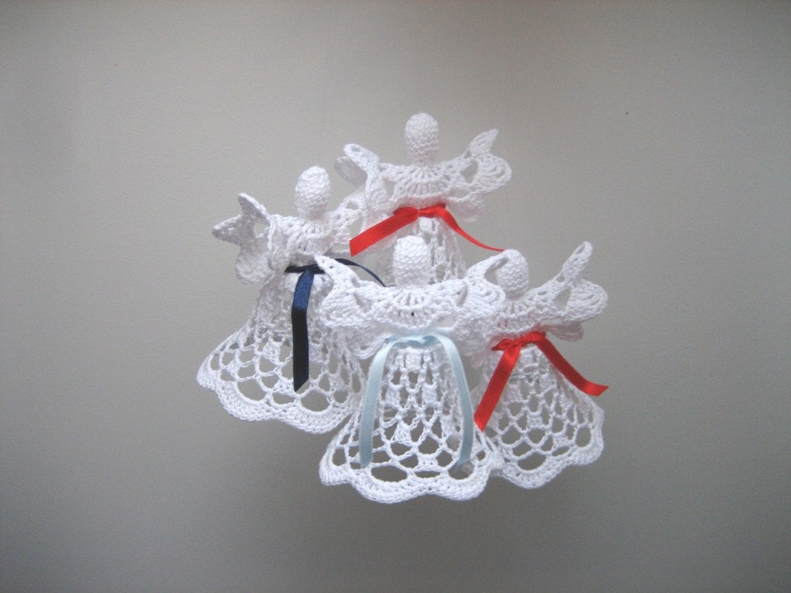 Set of 4 White Crochet Angels. Angel Decoration. Christmas Angel Decor ...