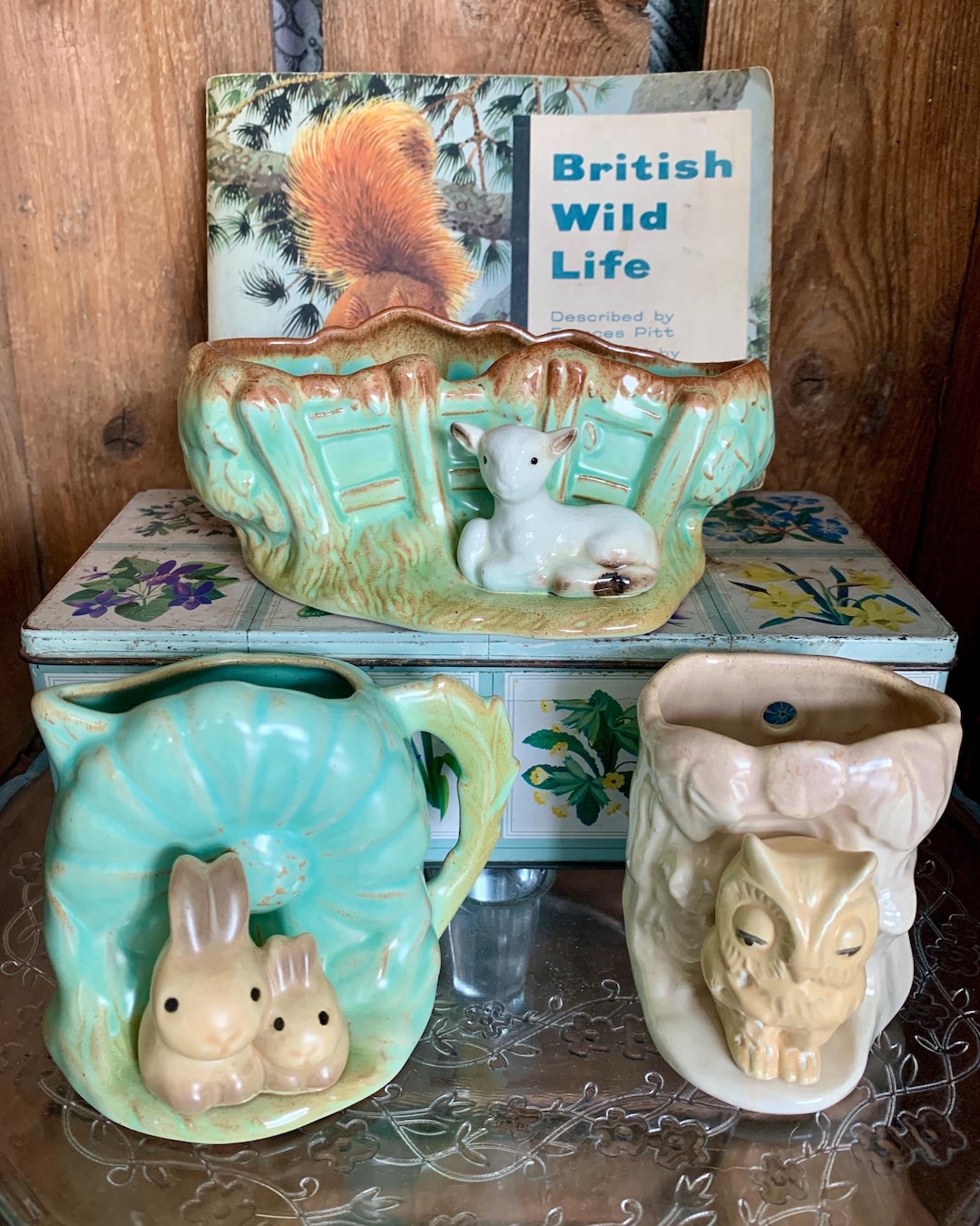 Vintage Early Hornsea Pottery "fauna" Posy Vase, Jug and Wall Vase ...