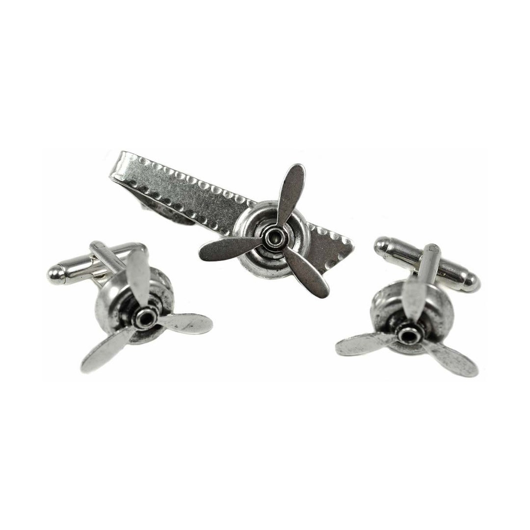 Airplane Propeller Tie Clip Set Cuff Links in Antique Silver - Etsy