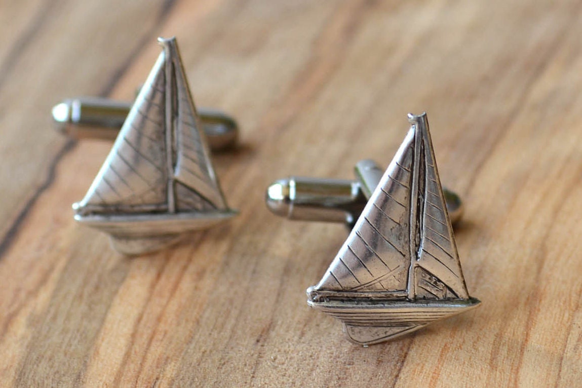 Nautical Cufflinks Sailboat Cufflinks Silver Sailing - Etsy