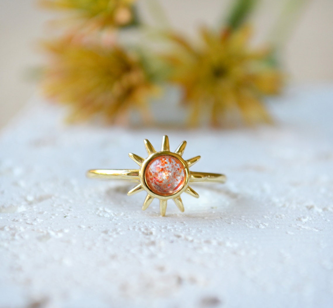Gold Sun Ring Sunstone Ring Celestial Sun Ring Tiny Sun - Etsy