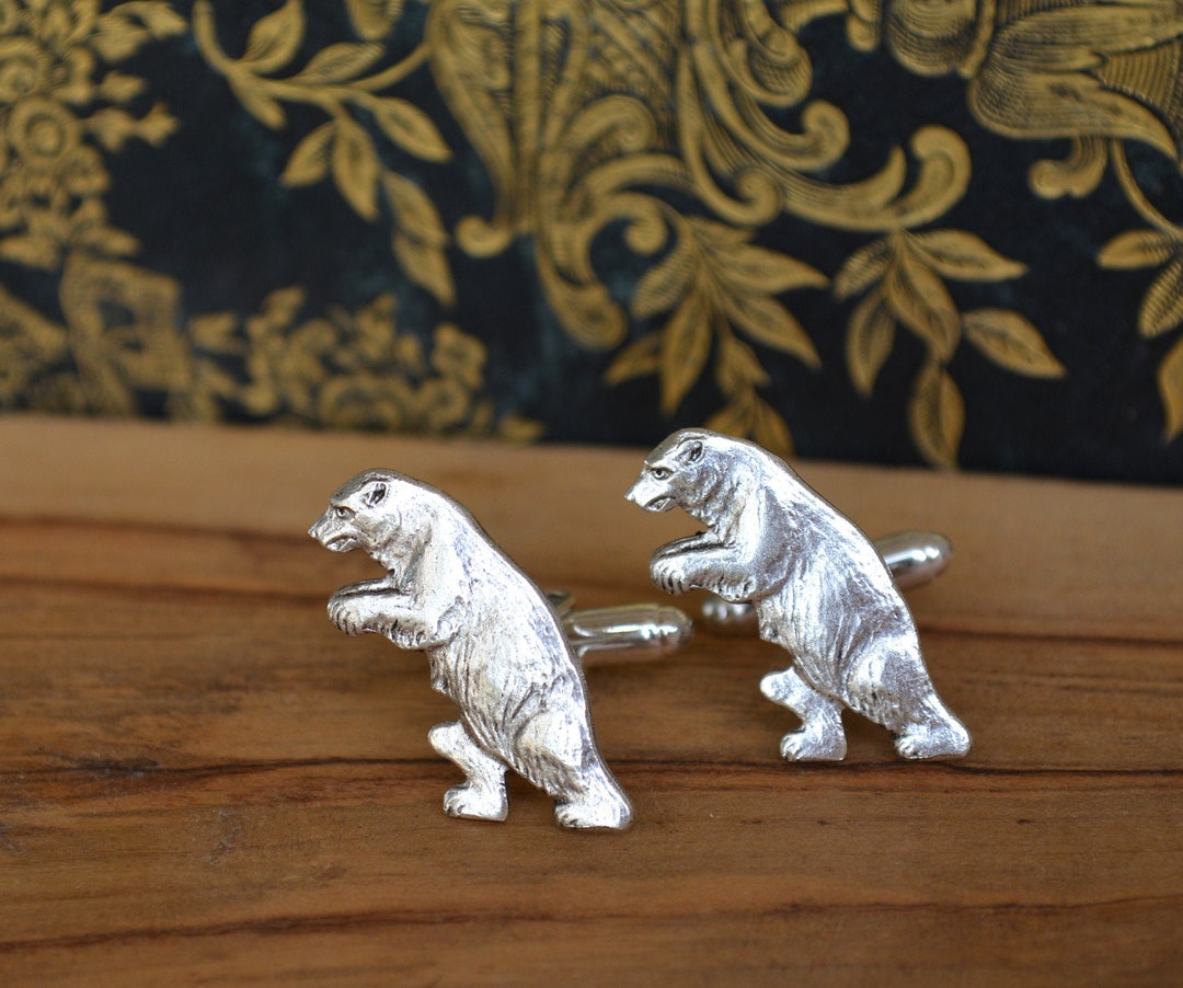 Grizzly Bear Cufflinks , Silver California Cuff Links, Standing Bear ...