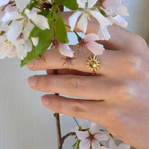 Sunshine Ring, Golden Citrine Sun Ring, November Birthstone, Dainty Sun ...