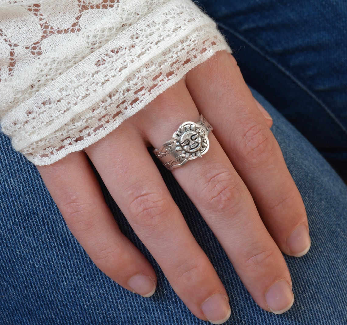 Sun Spoon Ring, Sunshine Ring, Sunny Face Ring, Dainty Sun Ring, Thumb ...