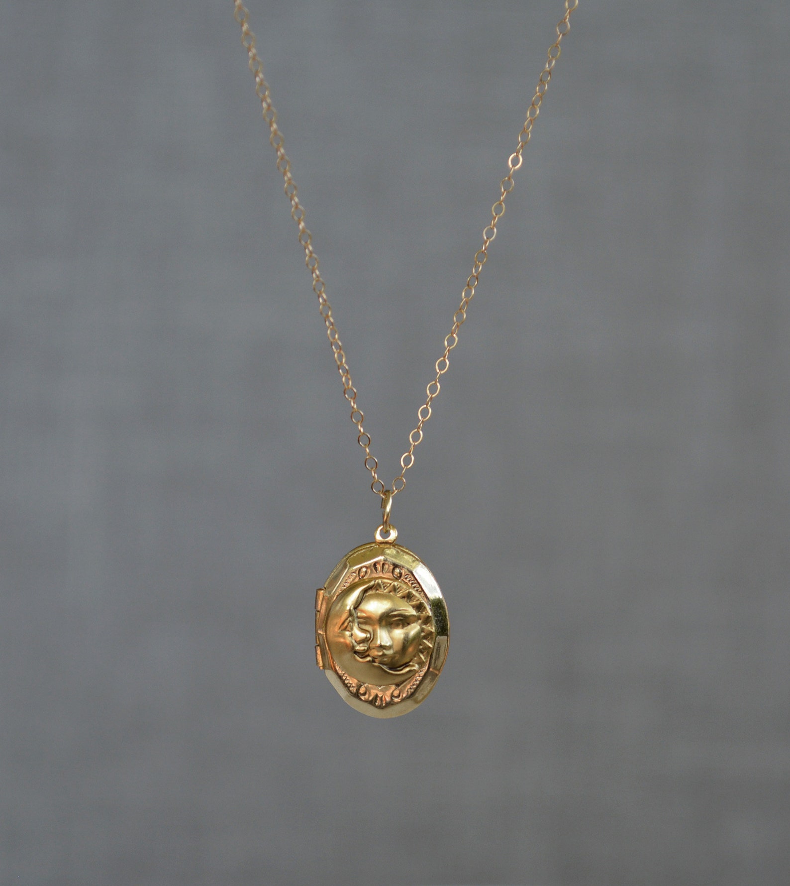 Gold Sun Necklace Celestial Locket Necklace Sun and Moon | Etsy