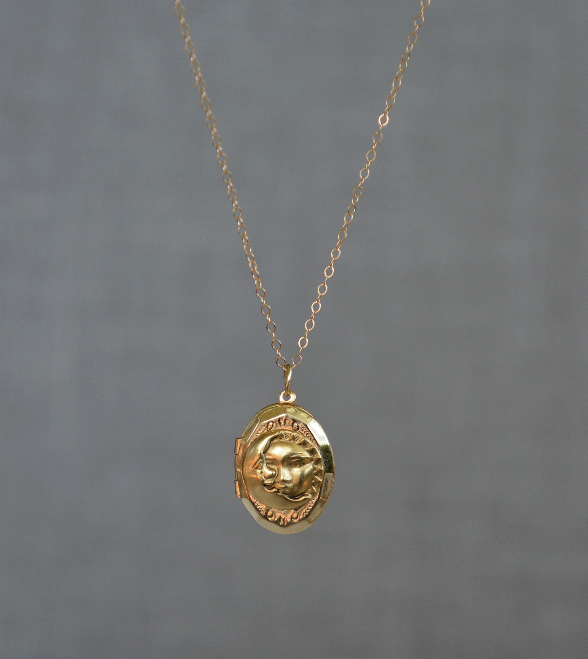 Gold Sun Necklace Celestial Locket Necklace Sun and Moon | Etsy