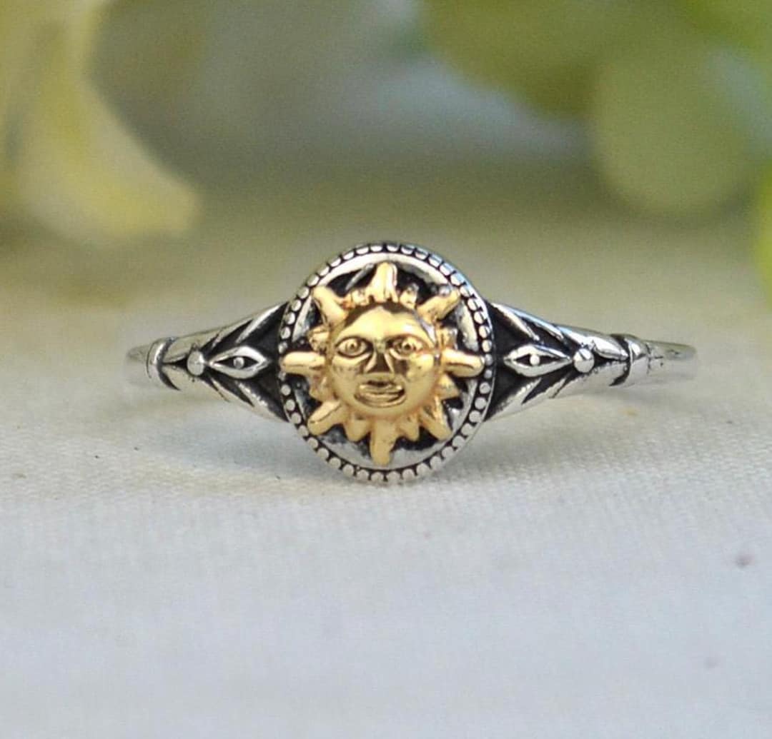 Gold Sun Ring, Tiny Sun Signet Ring, Dainty Stackable Sterling Silver ...