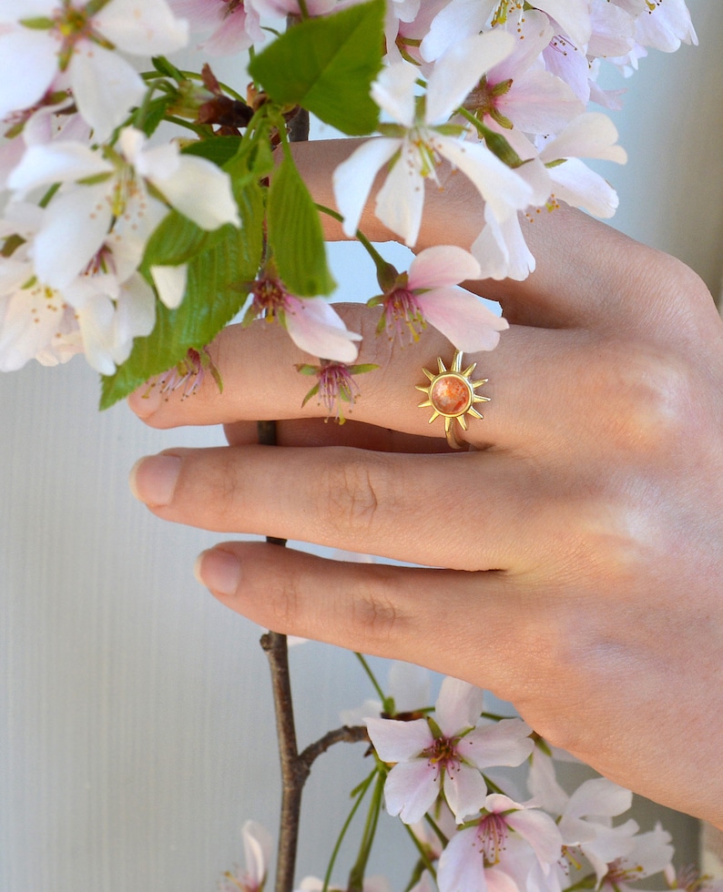 Gold Sun Ring Sunstone Ring Celestial Sun Ring Tiny Sun - Etsy