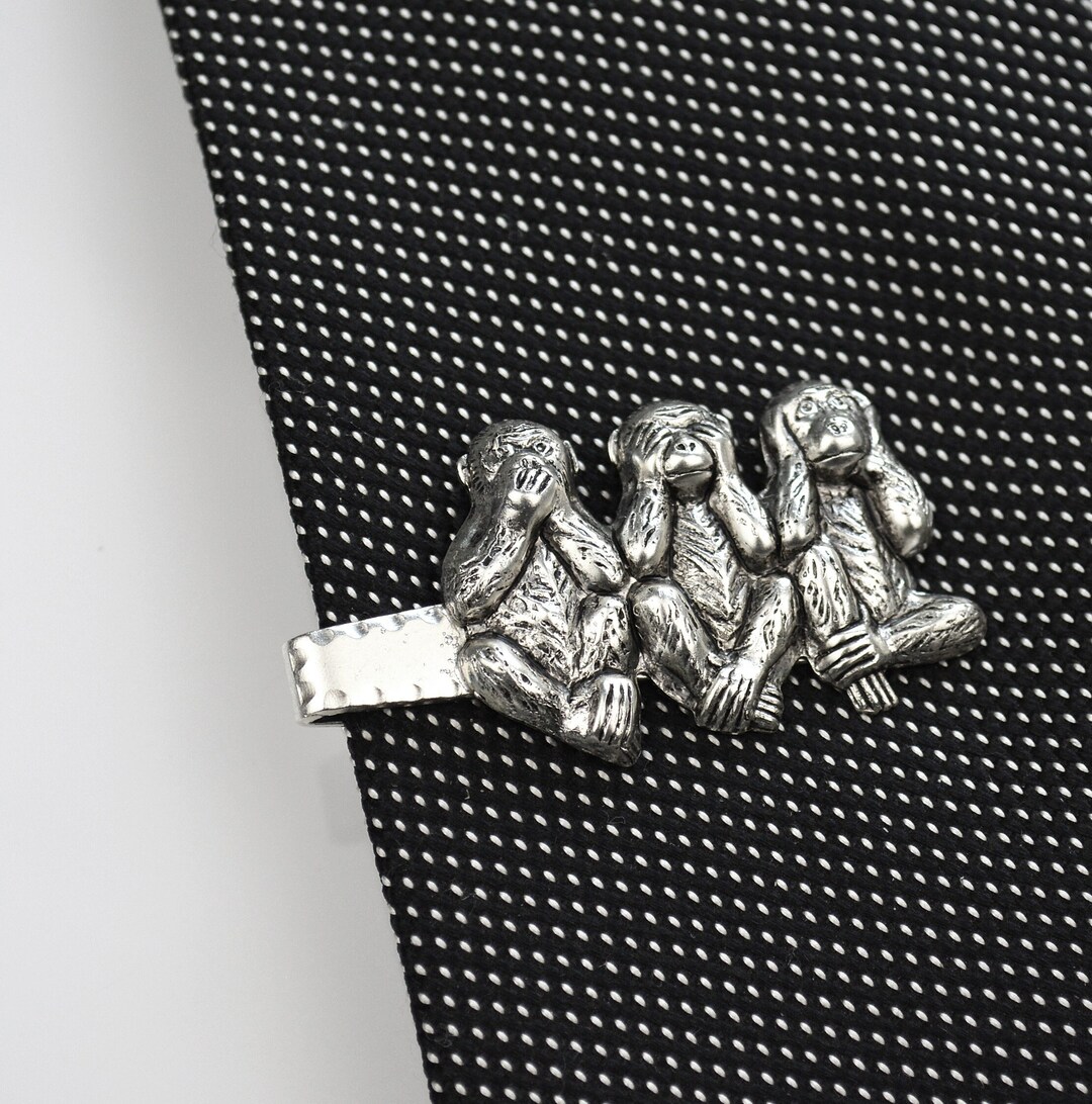 Monkey Tie Clip Bar Silver Three Monkeys Hear No Evil Steampunk ...