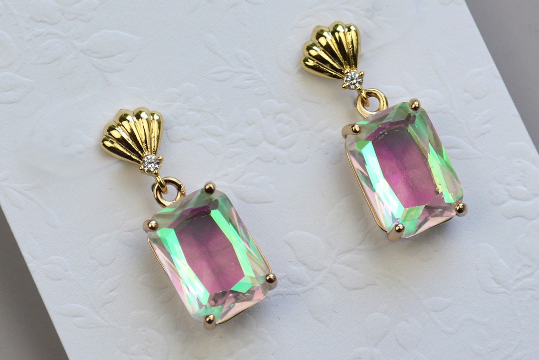 Unique Rainbow Crystal Earrings, Iridescent Color Changing Earring ...