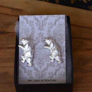 Grizzly Bear Cufflinks , Silver California Cuff Links, Standing Bear ...