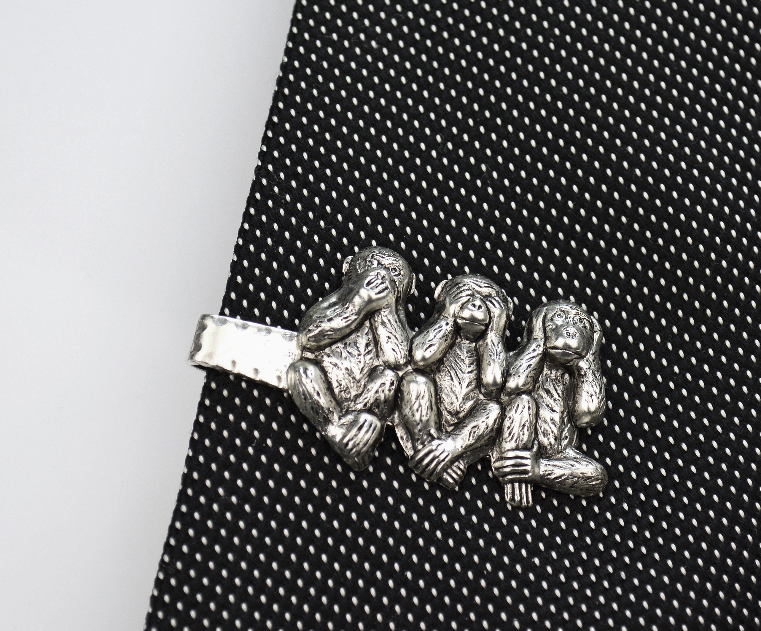 Monkey Tie Clip Bar Silver Three Monkeys Hear No Evil Steampunk ...