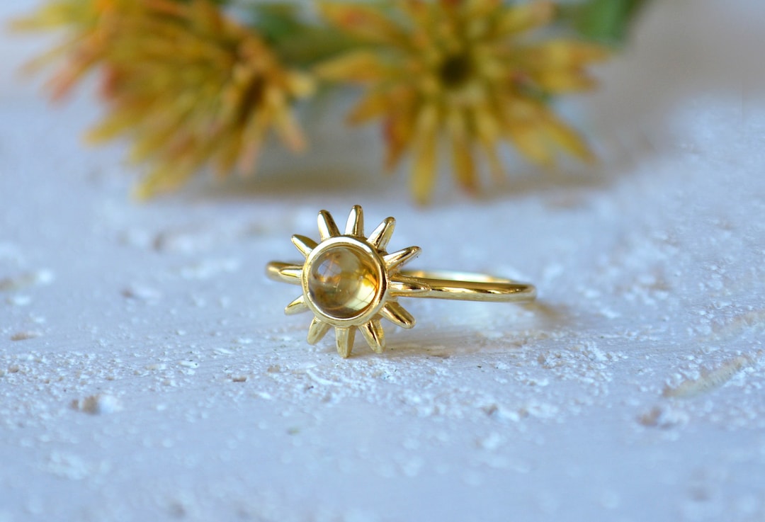 Sunshine Ring, Golden Citrine Sun Ring, November Birthstone, Dainty Sun ...