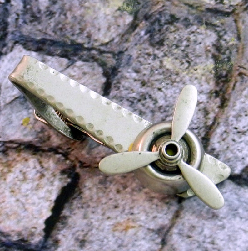 Airplane Propeller Tie Clip Set Cuff Links in Antique Silver - Etsy