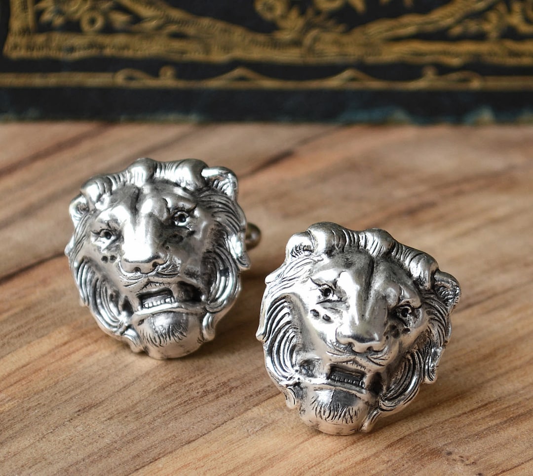 Lion Boyfriend Gift, Silver Lion Cufflinks, Lion Fathers Gift, Lion ...