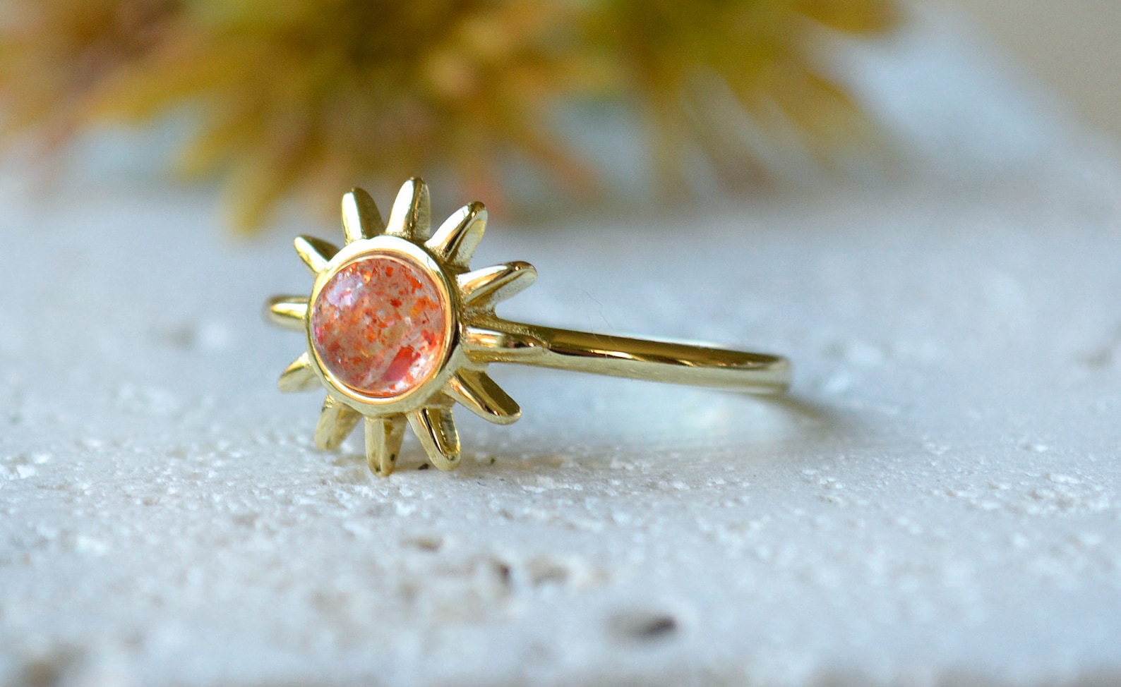 Gold Sun Ring Sunstone Ring Celestial Sun Ring Tiny Sun - Etsy