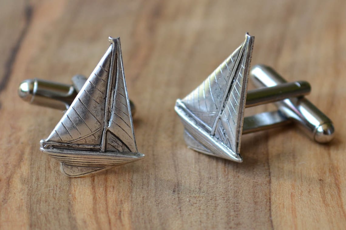 Nautical Cufflinks Sailboat Cufflinks Silver Sailing | Etsy