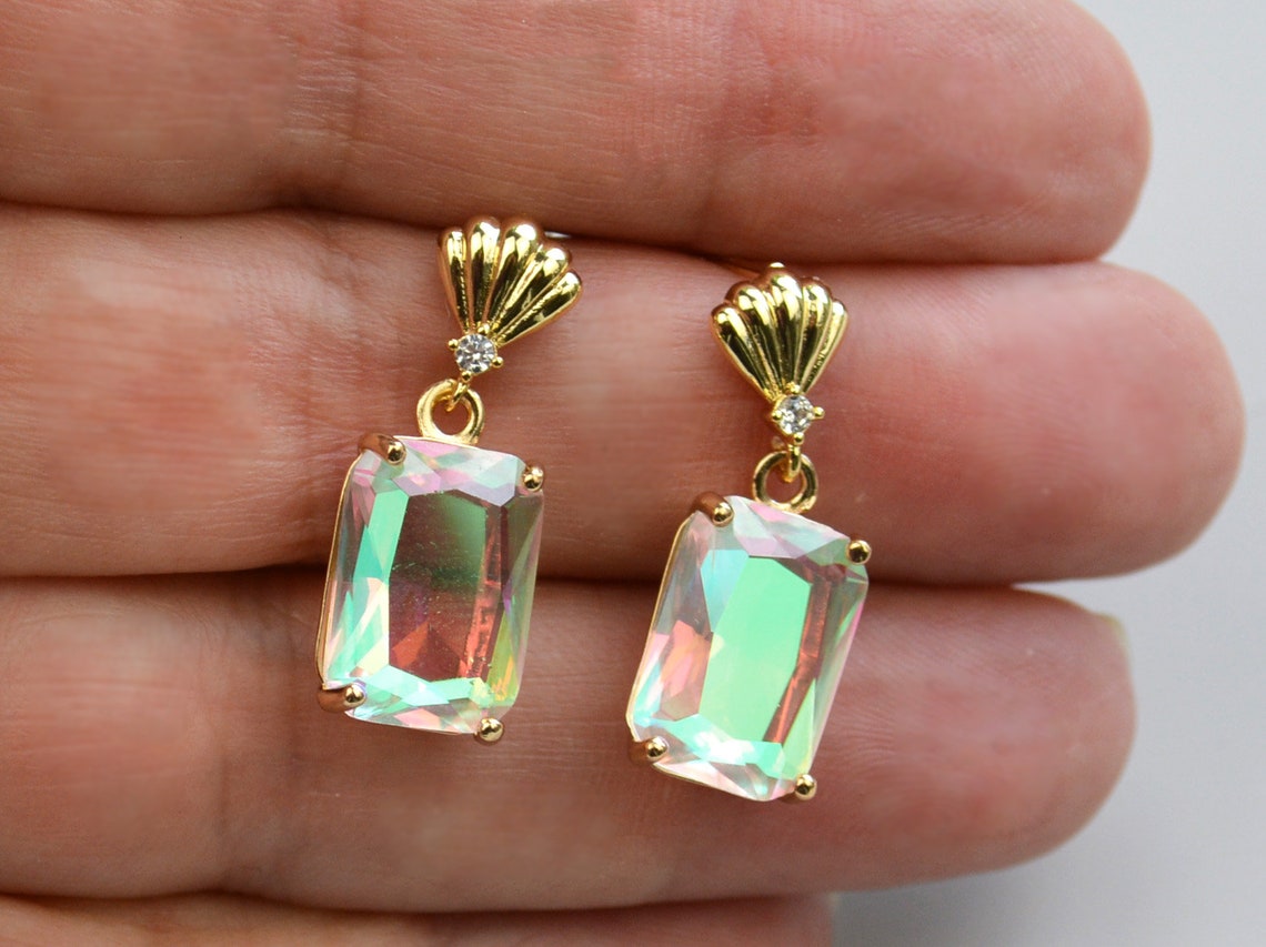Unique Rainbow Crystal Earrings, Iridescent Color Changing Earring ...