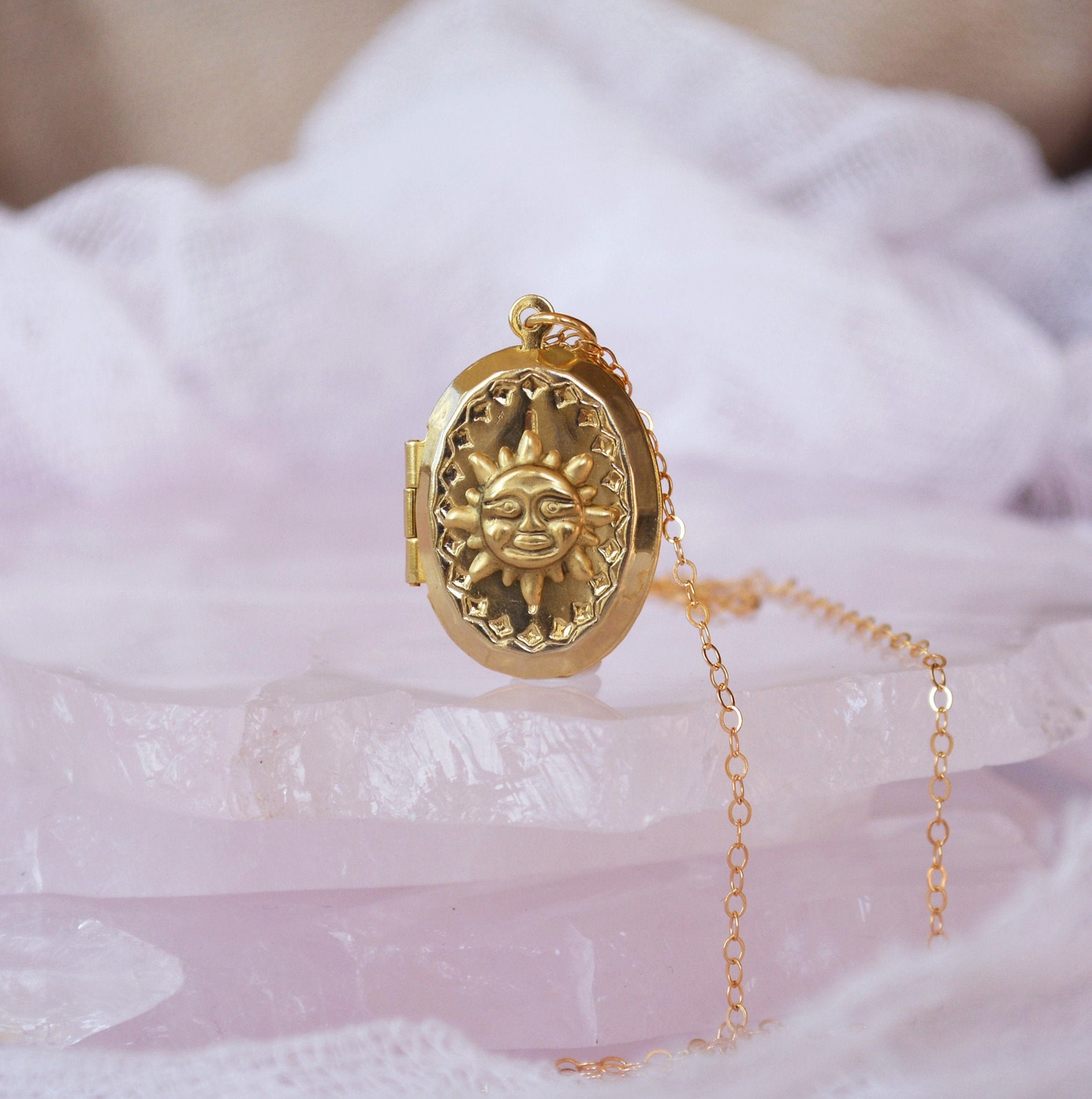Sunshine Locket Gold Sun Necklace Sunrise Pendant Spiritual - Etsy