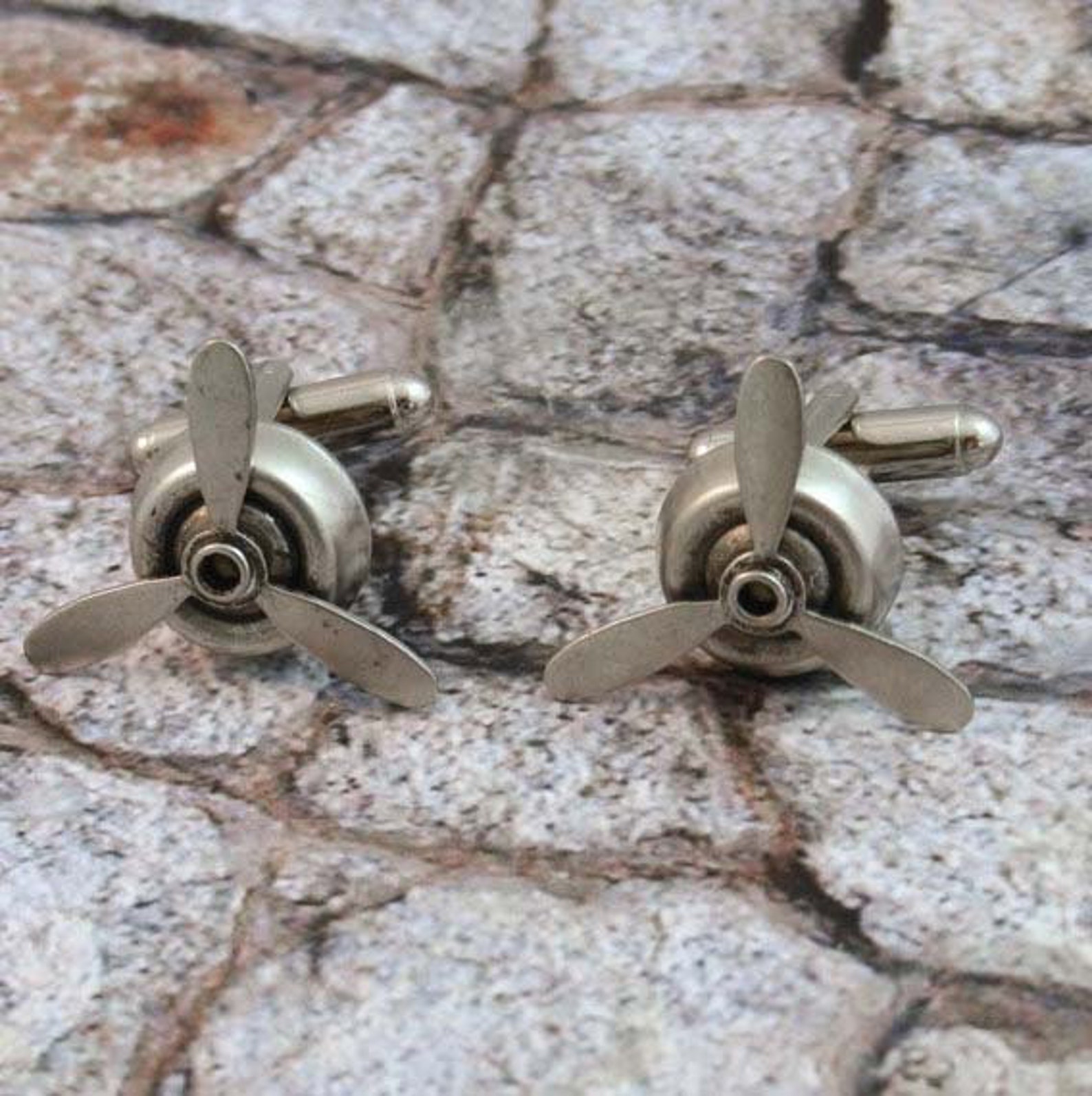 Airplane Propeller Tie Clip Set Cuff Links in Antique Silver - Etsy