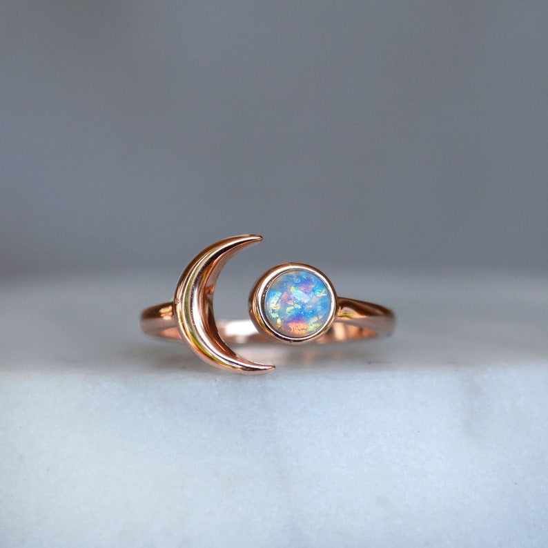 Crescent Moon Ring Opal Stacking Ring Moon Opal Ring Half - Etsy