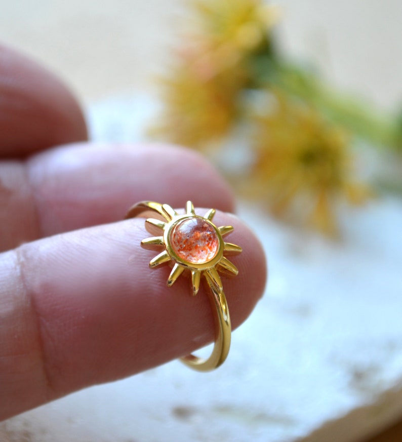 Gold Sun Ring Sunstone Ring Celestial Sun Ring Tiny Sun - Etsy