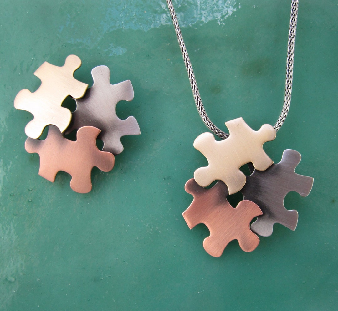 Autism Awareness Brooch- Autism Jewelry- Autism Necklace- Puzzle- Mixed ...