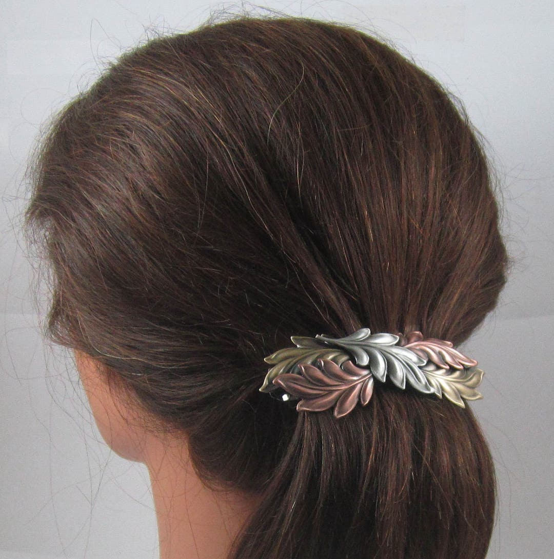 LEAVES FRENCH BARRETTE 80mm- Thick Hair Barrette- Leaf Barrette- Fall ...
