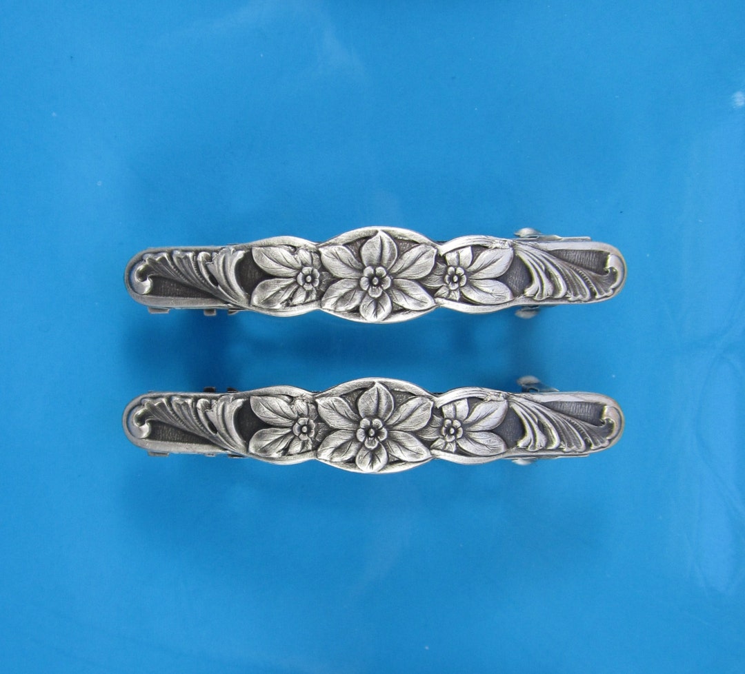 FRENCH BARRETTE Set of Two 50mm- Floral Design- Barrettes for Thin Hair ...