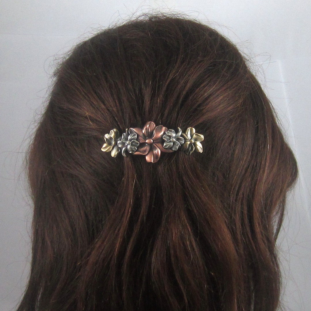 PETAL FLOWERS 70mm French Barrette-floral Barrette- Hair Accessory ...