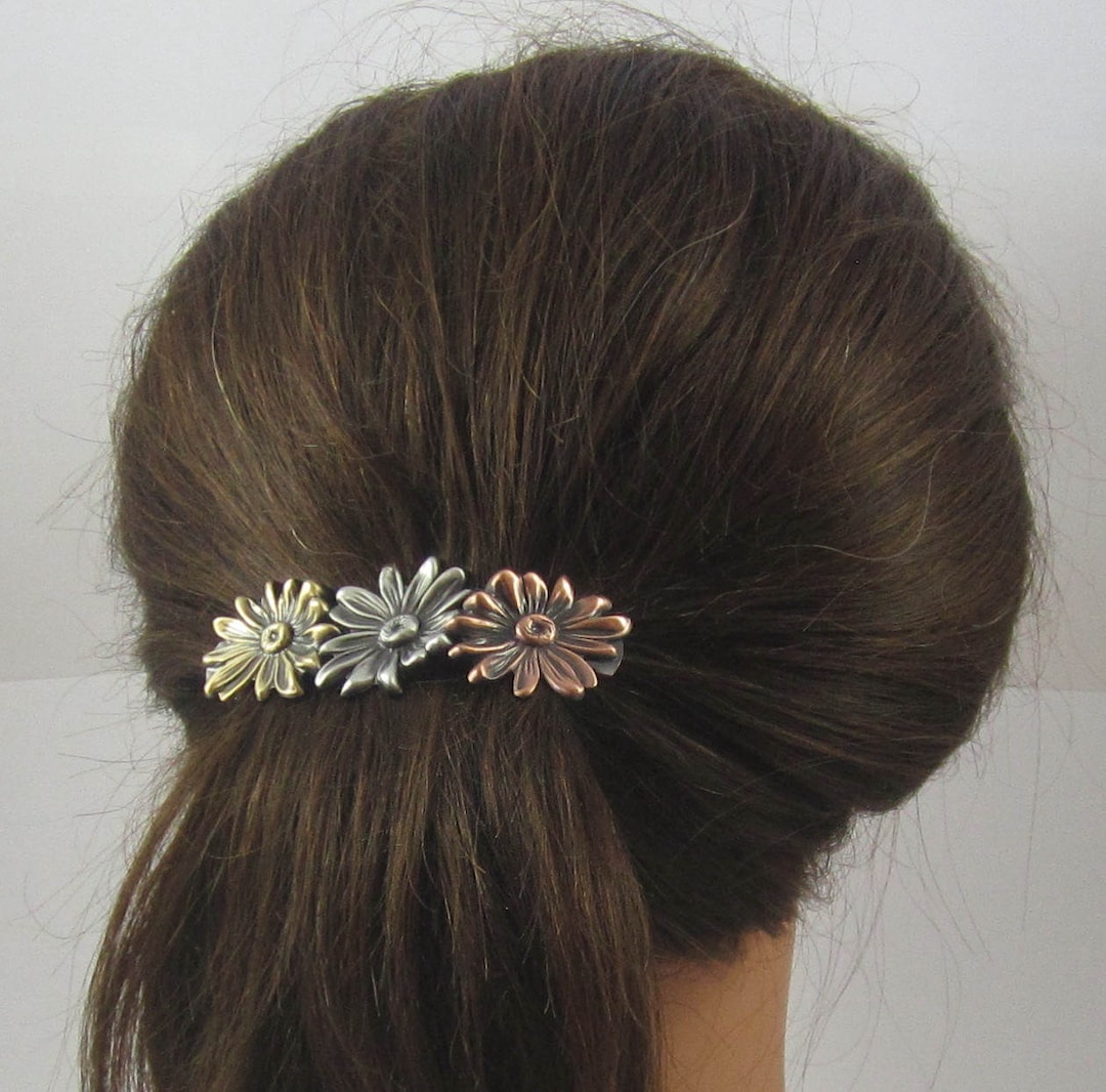 DAISY FRENCH BARRETTE 80MM- Thick Hair Barrette- Flower Barrette- Daisy ...