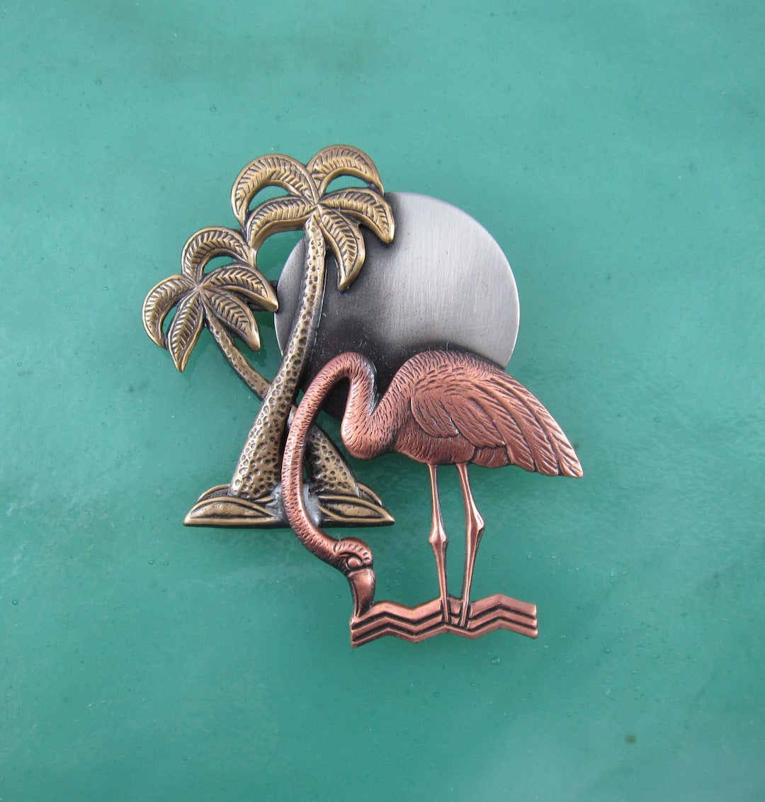 Flamingo by Moonlight Brooch- Flamingo Jewelry- Flamingo Gift- Tropical ...